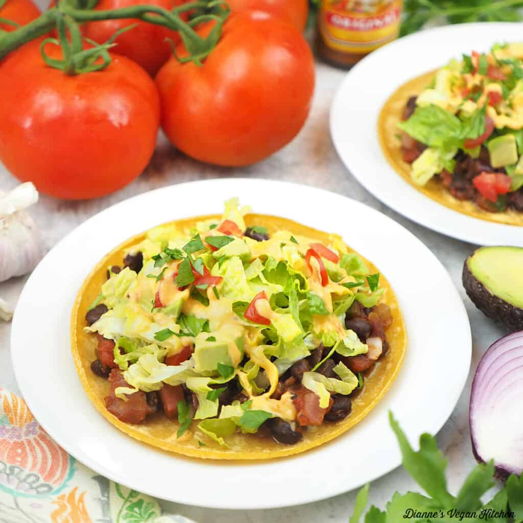 Super Easy Vegan Black Bean Tostada – Dianne's Vegan Kitchen